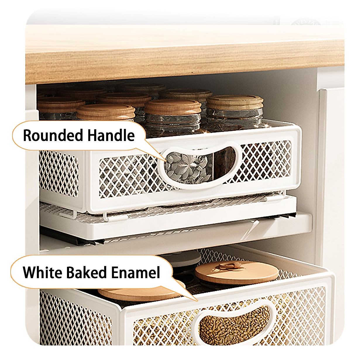 StorageWorks Pull Out Cabinet Organizer, Under Sink Organizers and Storage Rack, Slide Out Cabinet Drawers for Bathroom, Pantry, Kitchen, White