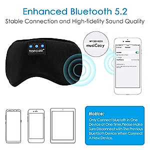 Bluetooth Sleep Eye Mask Wireless Headphones, TOPOINT Sleeping Eye Cover Travel Music Headsets with Microphone Handsfree, Sleep Headphones for Side Sleepers Gift for Men Women (Black)