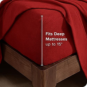 Bare Home Super Soft Fleece Sheet Set - Split King Size - Extra Plush Polar Fleece, No-Pilling Bed Sheets - All Season Cozy Warmth (Split King, Red)