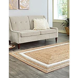 Unique Loom Braided Jute Collection Classic Quality Made Hand Woven with Coastal Design Area Rug, 8 ft x 10 ft, Natural/Ivory