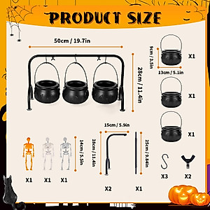 Rdogeia Halloween Decorations Indoor,Halloween Decor- Set of 3 Halloween Witches Cauldron Candy Serving Bowls on Rack,Black Plastic Cauldron with Skeletons for Indoor Outdoor Home Kitchen Decoration