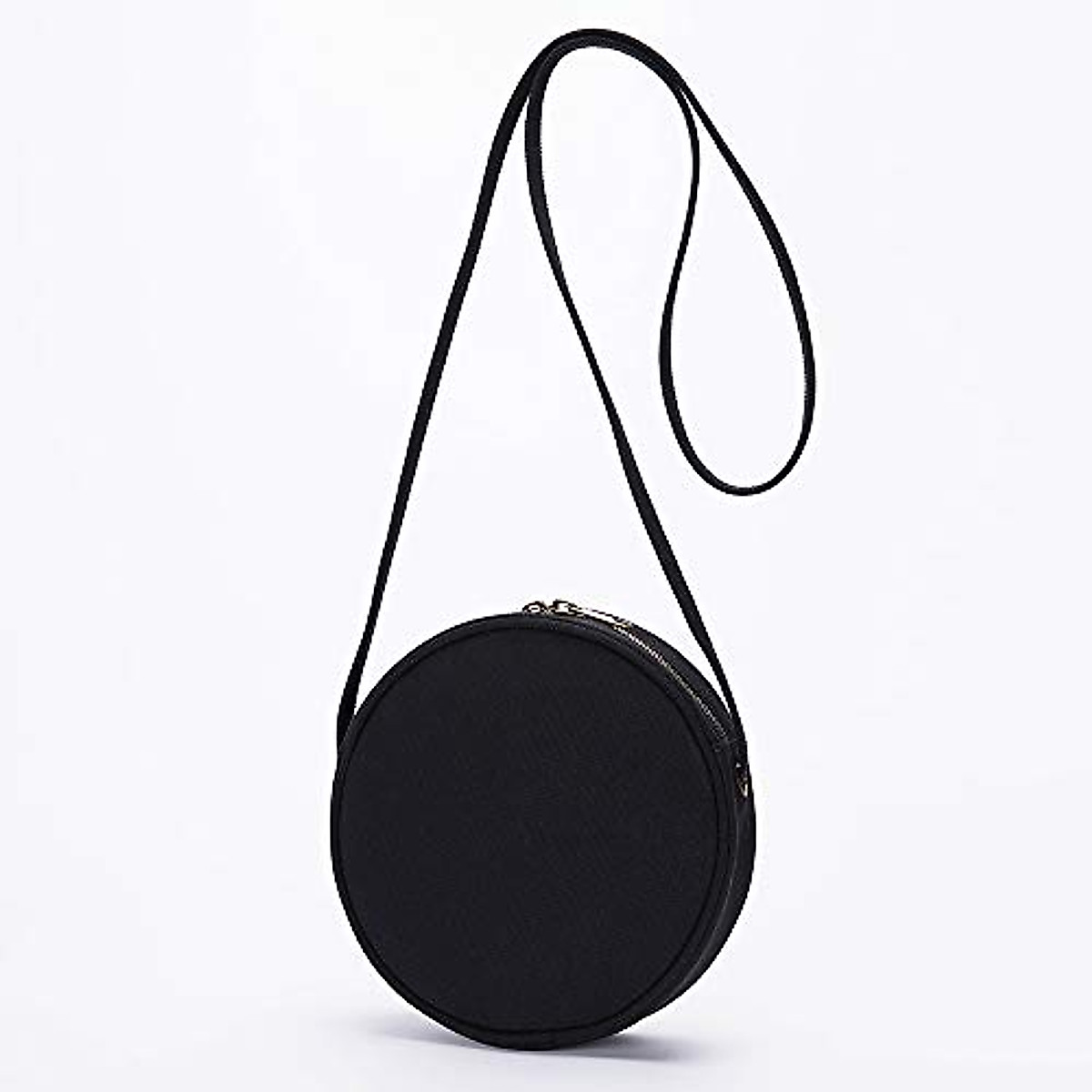 YONBEN Small Canvas Round Crossbody Wallet, Fashion Crossbody Purse Bag (Black)