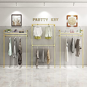 MDEPYCO Modern Simple Square Tube Hanging Rods Clothing Rack,Retail Display Wall Mounted Storage Clothes Hanging Shelf,1 Tier Metal Garment Rack (59" L, Gold A)