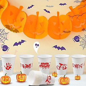 50Pcs Halloween Solo Cups for Party Decorations, 16 Oz Halloween Plastic Disposable Cups with Scary Bloody Hands Print for Kids Adults Halloween Party Supplies Favors