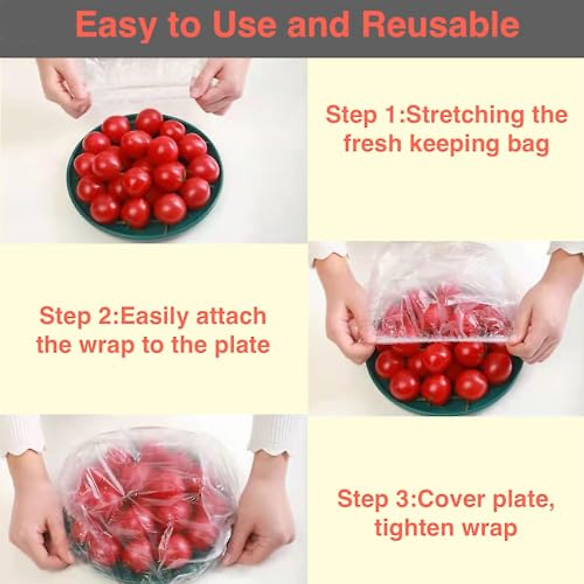 100Pcs Bowl Covers Food Cover Dish Covers, Plastic Bowl Covers Elastic Reusable, Reusable Elastic Stretch Plastic Covers For Bowls, Plastic Food Covers With Elastic For Bread Proofing (100PC BAG)