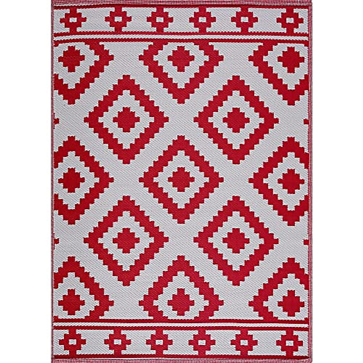 PLAYA RUG Reversible Indoor/Outdoor 100% Recycled Plastic Floor Mat/Rug - Weather, Water, Stain, Fade and UV Resistant - Milan- Red & White (8'x10')