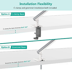 WALI Single White Monitor Mount Arm Stand, Fully Adjustable, Mechanical Spring Tension Indicator, Bracket with Clamp, Display Up to 32 inch, 22lbs Weight Capacity (MATI001-W), White