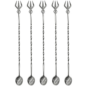 Pinenjoy 5Pcs Bar Spoon Trident Fork 12.67inch Long Spiral Handle Cocktail Spoon 18/10(304) Stainless Steel Bartender Stirring Spoon for Milkshakes Juice Coffee Tea Beer Mixing