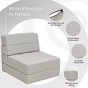 Casart Sofa Bed Tri-Fold Portable Sleeper Folding Memory Foam with Washable Cover Guest Chaise Lounge Padded Cushion Guest Sleeper Chair (Gray)
