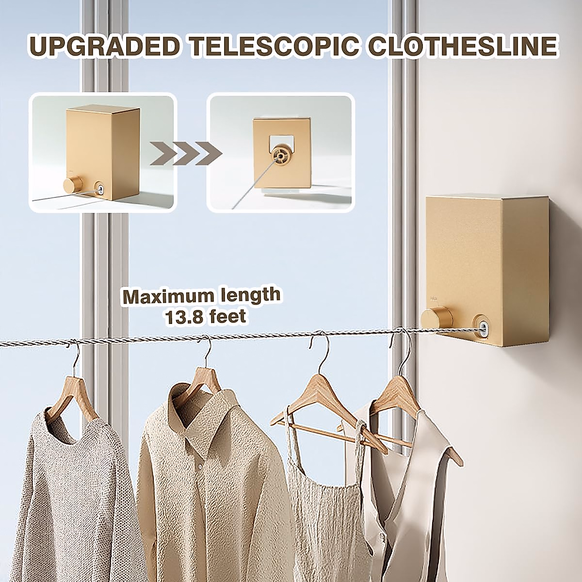 Retractable Clothesline, Retractable Clothesline Indoor, Stainless Steel Travel Clothesline, Not Sagging, Suitable for Balconies, Courtyards, Laundry Rooms, RVs, Yachts, etc