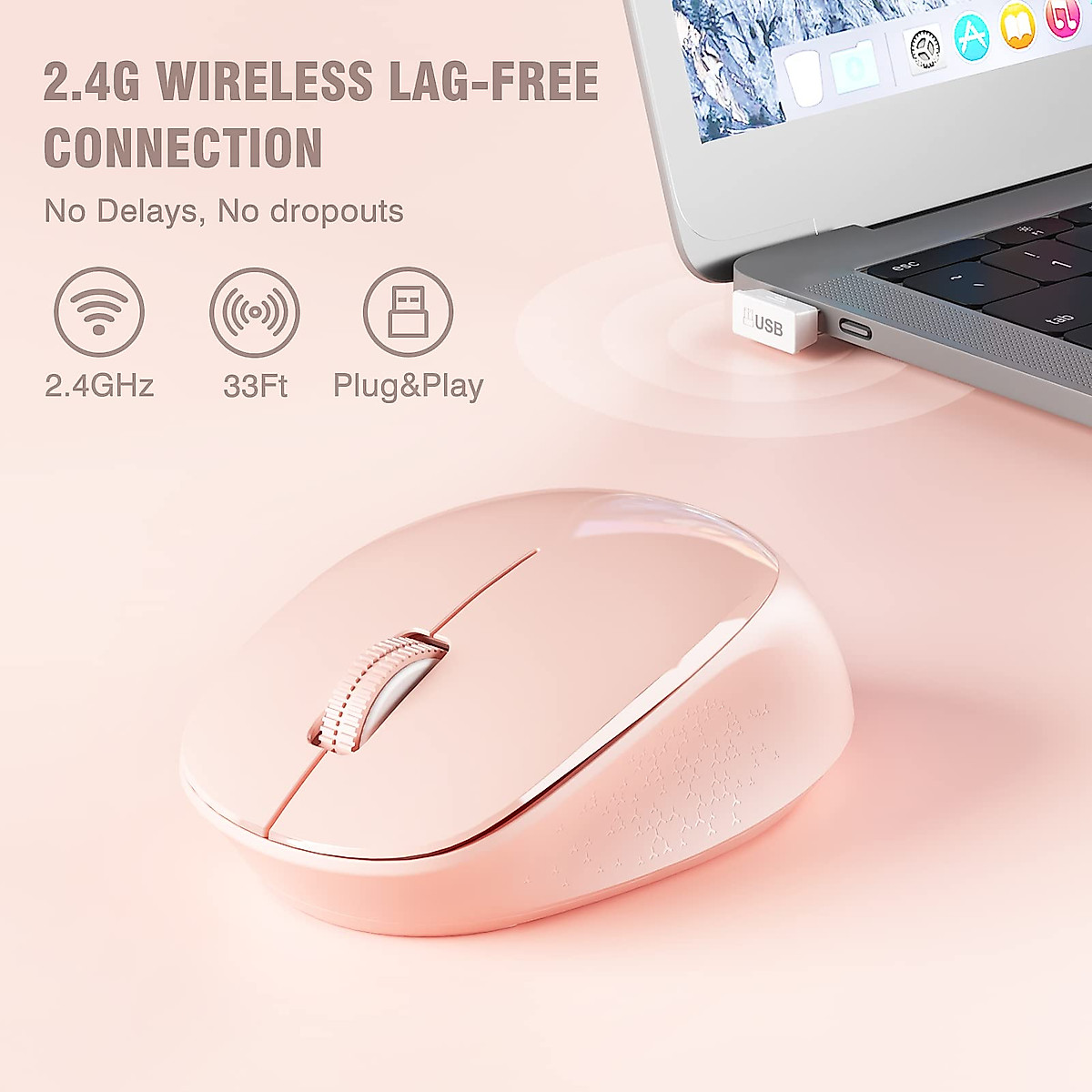 Trueque Wireless Mouse E702 2.4GHz Portable Computer Mouse with USB Receiver, Comfortable Silent Mice for Laptop, Chromebook, PC, Notebook, Desktop, Windows, Mac (Pink)