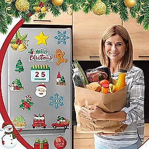 Kanayu 30 Christmas Theme Fridge Sticker Christmas Refrigerator Magnet Santa Claus Snowman Dwarf Snowflake Candy Fridge Magnet Stickers Decorations Xmas Magnet Stickers for Car Kitchen Garage
