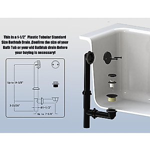 Artiwell 1-1/2" Black Tubular Bath Drain Kit with Tip-Toe Bath Drain Stopper, Touch-Toe Tub Drain, Tip Toe Bathtub Drain Waste and Overflow with Plug and Bathtub Overflow Drain Cover, Matte Black