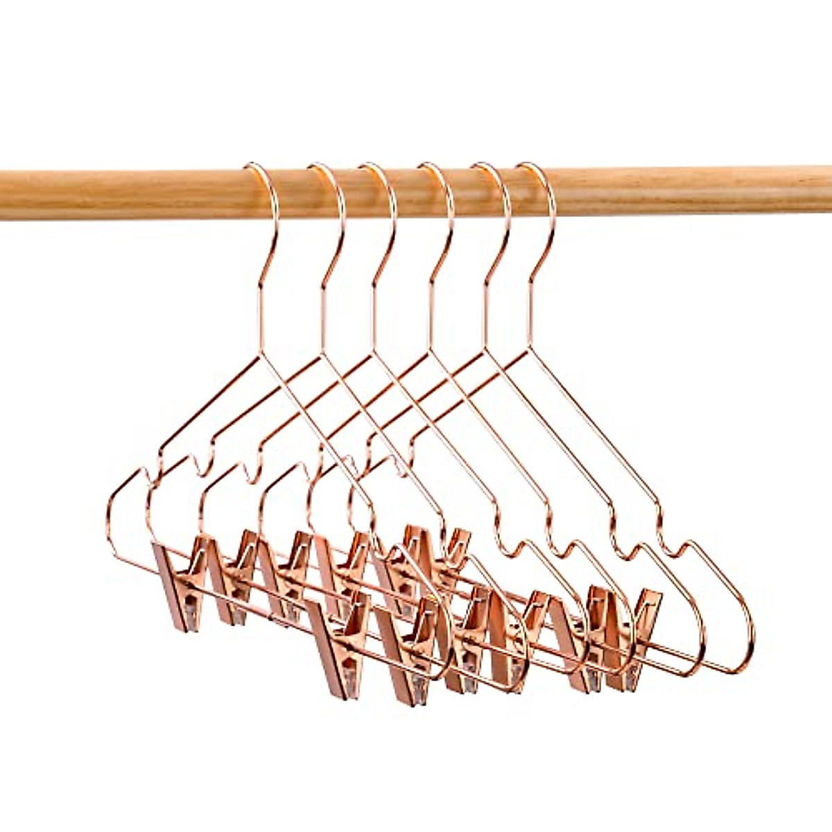 Koobay 16.5" Adult Rose Gold Metal Wire Clips Clothes Hangers, 25 Pack, Shiny Wire Clips Coat Suit Clothes Hangers Storage