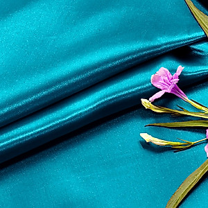 P Pothuiny 60 Inch Wide Teal Satin Fabric by The Yard, Silky Charmeuse Satin Fabric for Bridal Wedding Dress Decor DIY Apparel Crafts, 1 Yard