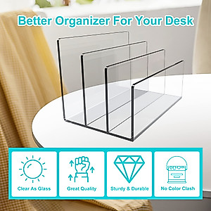 Boloyo Acrylic 3 Sections File Holder,Clear File Organizer Letter Sorter Holder for Desk,Fit for Office File Organizer Wallet & Purse Display Stand (Clear 3 Sections 1PC)