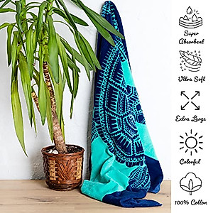 Nova Blue Turtle Beach Towel – Tropical Blue Colors with A Unique Design, Extra Large, XL (34”x 63”) Made from 100% Cotton for Kids & Adults
