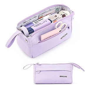 ANGOOBABY Large Capacity Pencil Case Durable Pen Pouch Portable Pencil Bag with Handle for School Teen Girl Boy Men Women Adults Purple