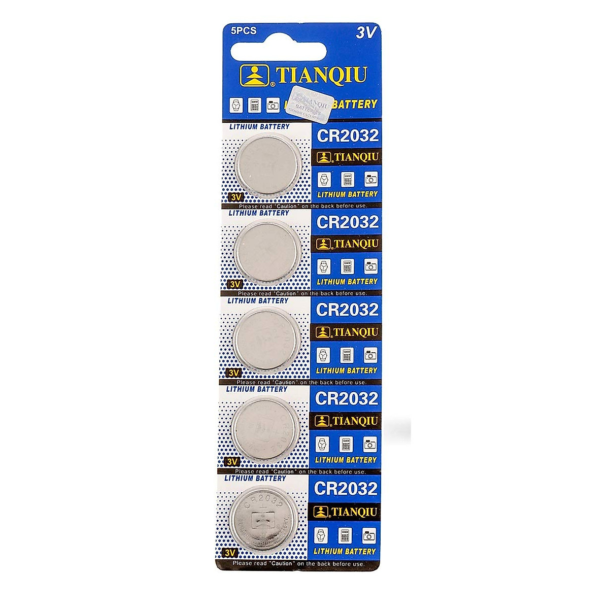 TIANQIU 2032 Battery (CR2032/ DL2032/ E-CR2032/ SB-T51/ LF1/ 2V) Lithium 3v (1 Pack of 5)