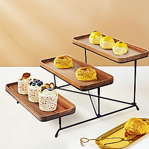 HOMKULA 3 Tiered Tray Stand - Three Tiered Serving Stand with Acacia Wood Serving Trays & Platters for Cupcake Stand, Dessert, Food, Party, 14 Inch