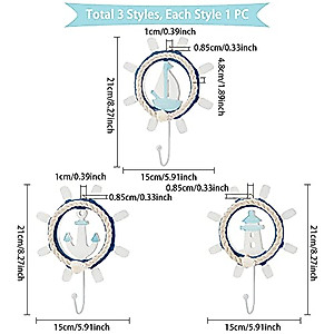 SUPERFINDINGS 3Pcs Mediterranean Style Iron Wall Hooks 3 Styles 8.3x5.9In Nautical Coat Hat Clothes Towel Wall Hooks Hanger Art Beach Coastal Decoration for Home Room Kitchen