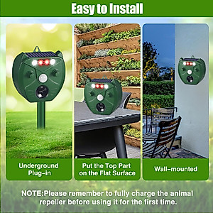 Ultrasonic Animal Repellent Outdoor Cat Repellent Deer Repellent Devices with PIR Sensor & 4 Red/White Strobe Light Solar Animal Repeller Squirrel Repellent Raccoon Rabbit Bird Repellent Deterrent