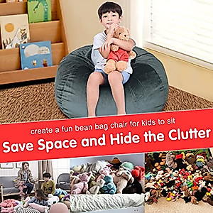 Lukeight Stuffed Animal Storage Bean Bag Chair for Kids and Teens Without Filling, Zipper Storage BeanBag Cover for Organizing Stuffed Animal, Luxury Velvet Bean Bag Chair Cover (No Beans) X-Large