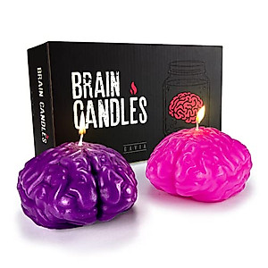 GAVIA Brain Candles - Scented Halloween Candles - Gothic Decor - Skull Decor - Gothic Candle Holder - Spooky Candle Holder - Gothic Home Decor - Spooky Gifts - Goth Room Decor - Pink & Purple