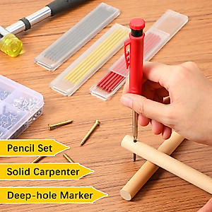 Outus Solid Carpenter Pencil for Construction and Refills with Built in Sharpener, Long Nosed Deep Hole Mechanical Pencil Marker Marking Tool for Scriber Woodworking Architect Carpenter (39 Pieces)