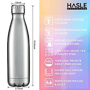 HASLE OUTFITTERS 17oz Stainless Steel Water Bottles, Vacuum Insulated Water Bottles Double Walled Reusable Metal Sports Water Bottles Keep Drinks Hot and Cold, Stainless, 1Pack