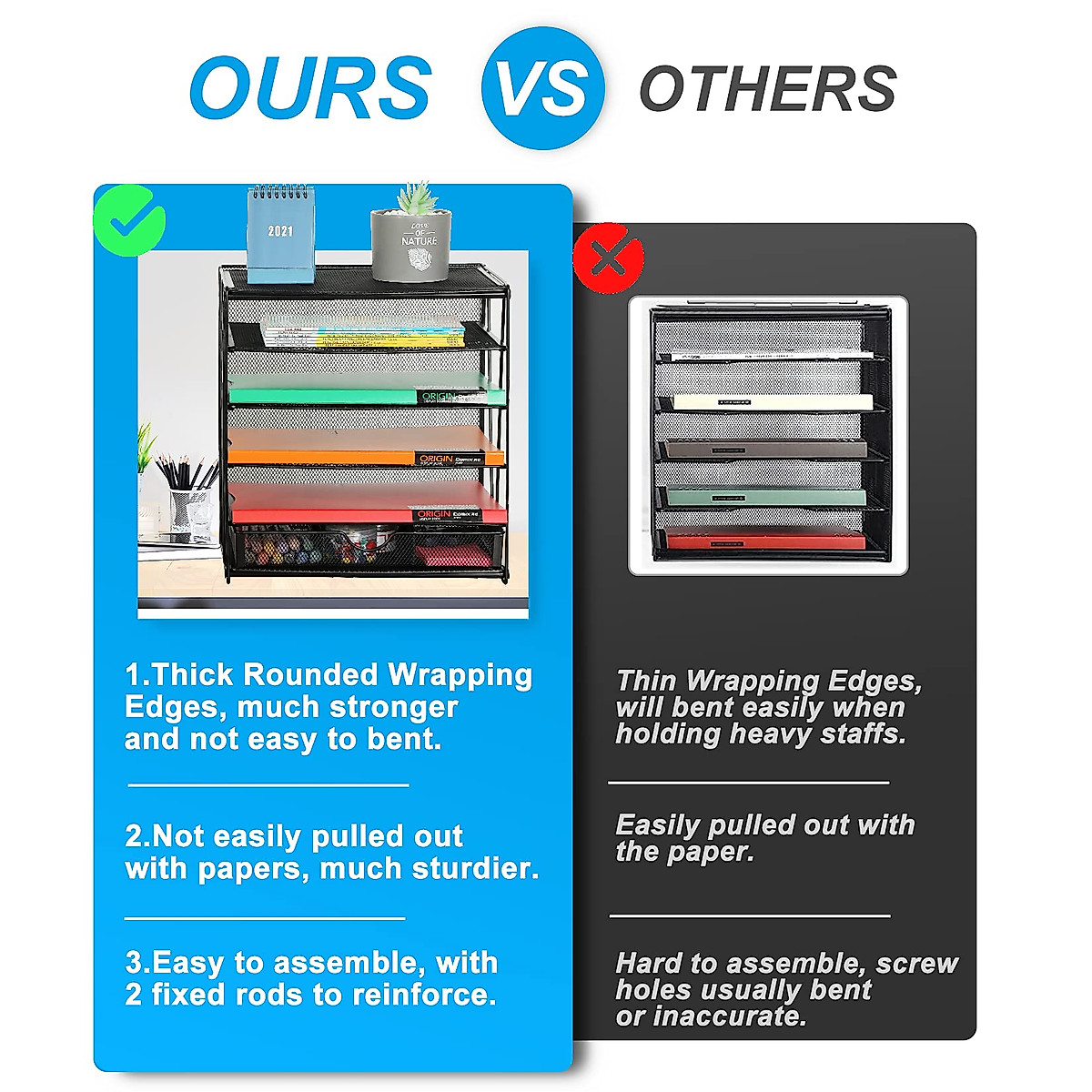 Samstar Paper Letter Tray, 5 Tier Desk File Organizer Paper Shelves Sorter Rack with Sliding Drawer and Extra Pen Holder, Black