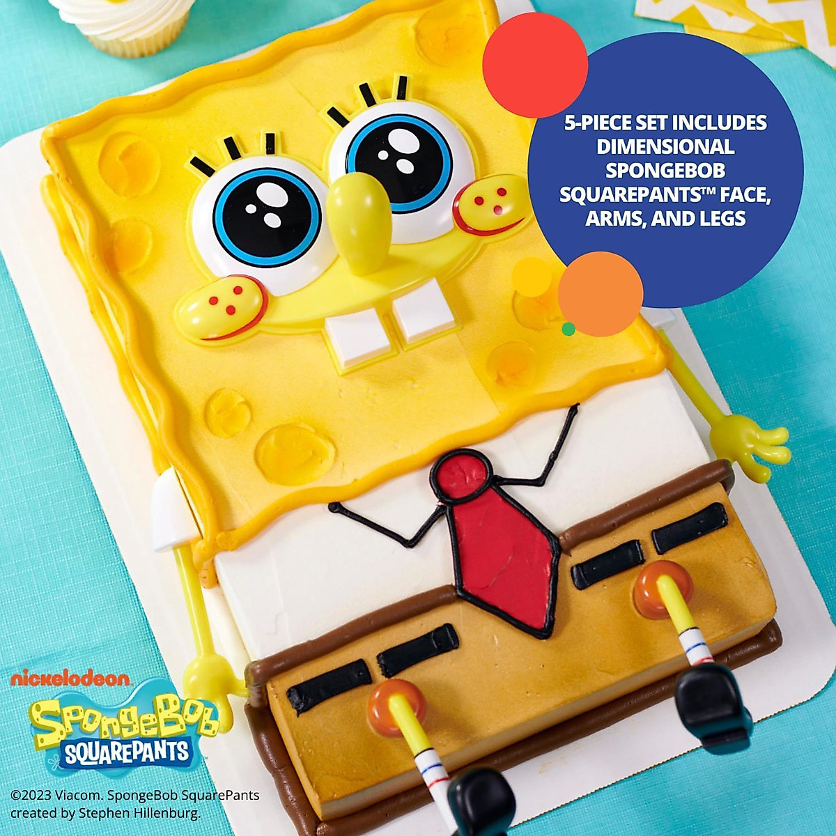 DecoSet® SpongeBob SquarePants™ Creations Cake Topper, 5-Piece Birthday Party Set with Eye-Popping Face and 2 Arms and 2 Legs