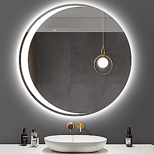LKP Round Mirror with LED Lights, Circle Wall Mounted Bathroom Mirror LED Illuminated Vanity Mirror White Ligh/Warm Light Round 19inch 23inch 27inch 31inch
