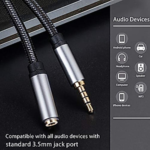 Audio Mic Extension Cable 15Ft,3.5mm Aux Headphone Extender 4-Pole Jack Plug Extension Lead Stereo Male to Female Braided Cord for Headset,TV,Laptop,Phone,Switch Lite,Car,PS4,Xbox and More(15Ft/5M)