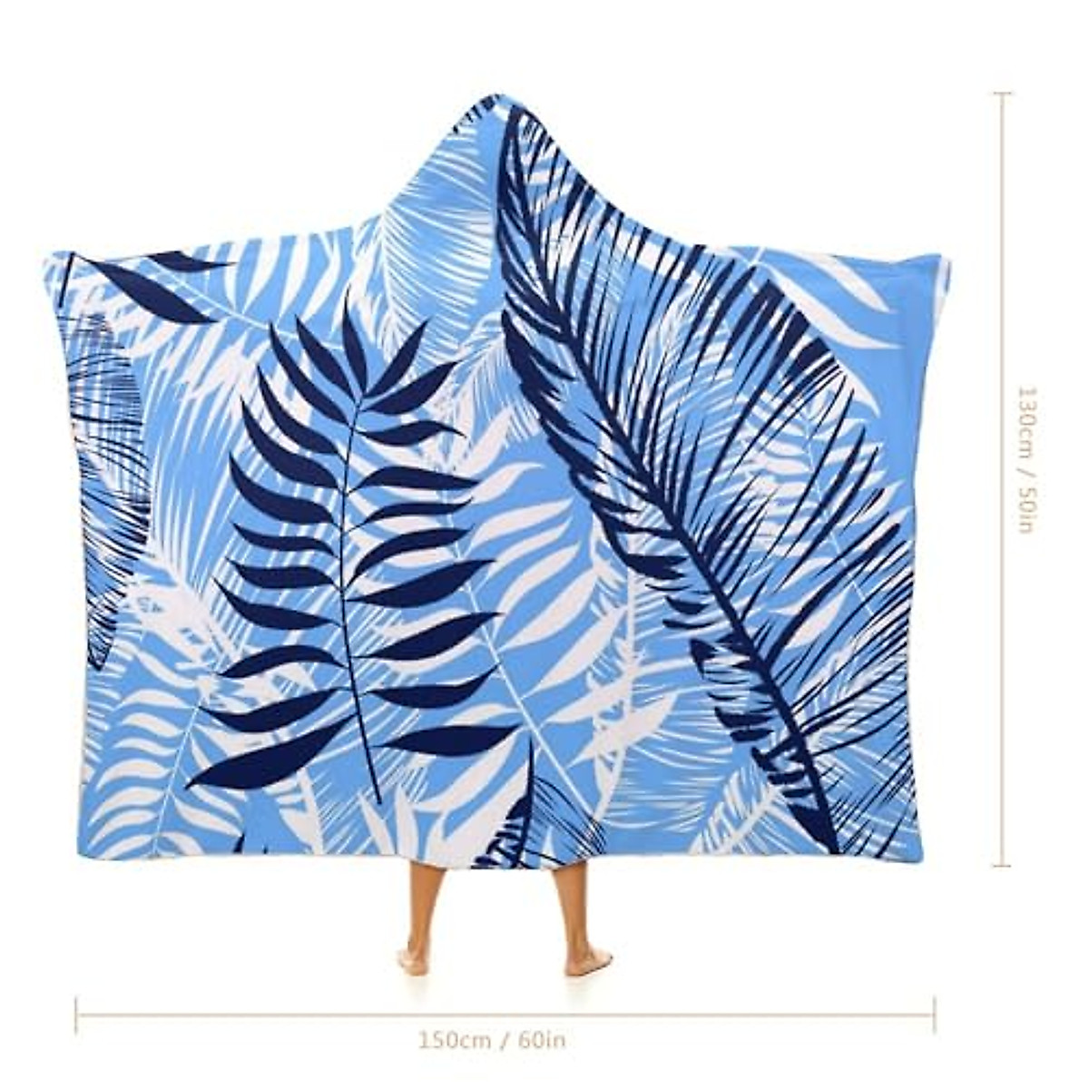 TaoYTao 50"x60" Women Summer Flower Blue Blanket Hoodie, Foldable Wearable Funny Hooded Blanket Robe Cloak, Christmas Birthday Gifts Anniversary For Wife Girlfriend Women