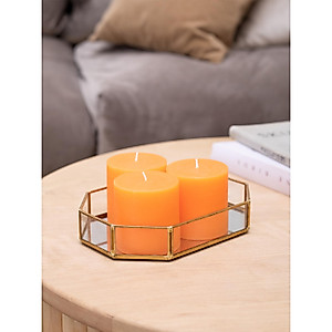 CANDWAX 3x3 Pillar Candle Set of 3 - Decorative Rustic Candles Unscented and No Drip Candles - Ideal as Wedding Candles or Large Candles for Home Interior - Orange Candles