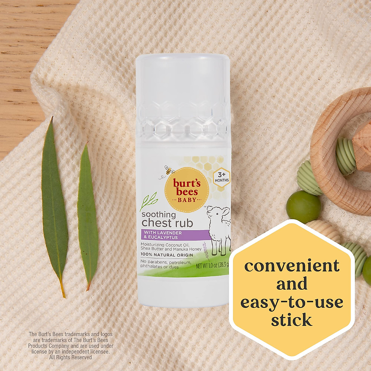 Burt's Bees Baby Chest Rub Stick, Coconut Oil, Shea Butter and Manuka Honey Lavender & Eucalyptus, White, 1 Ounce