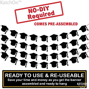 Felt, Black Graduation Cap Garland - 4 Strings, No DIY | Graduation Garland, Graduation 2023 Decorations | Graduation Banner for Black Graduation Party Decorations 2023 | Graduation Cap Decorations