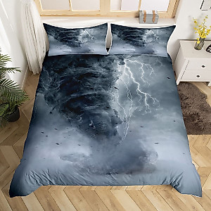 3D Tornado Bedding Set Twin Size for Kids Boys Bedroom,Lightning Bed Duvet Cover Set,Natural Disaster Comforter Cover Tornado Pattern Decor 2 Pieces 1 Duvet Cover with 1 Pillowcase No Comforter