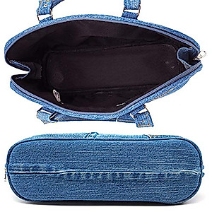 Bijoux De Ja Upcycling Blue Denim Trim Curved Shape Top Handle Handbag Purse (denim)