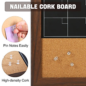 4 THOUGHT Chalkboard Calendar Corkboard Combo, 18" x 24" Bulletin Board Magnetic Calendar Chalkboard for Wall Combination Board Monthly Planner Rustic Brown Frame 2 Markers 6 Magnets 4 Pushpins