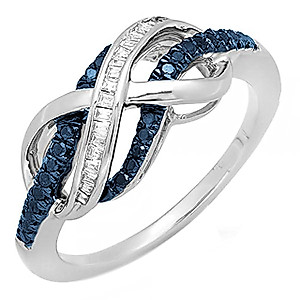 Dazzlingrock Collection 0.20 Carat (ctw) Round Blue Diamond & Baguette White Diamond Swirl Infinity Style Wedding Ring for Her in 925 Sterling Silver Size 9