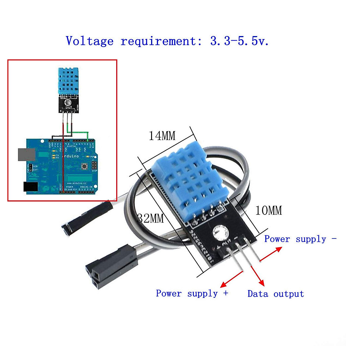 2pcs DHT11 Temperature Humidity Sensor Module Digital Temperature Humidity Sensor 3.3V-5V with Wires for Arduino Raspberry Pi 2 3 (2pcs DHT11)