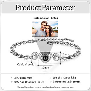 Nameinhea Bracelet with Picture inside Custom Personalized Photo Projection Bracelet,Picture Memorial for Women Girlfriend Mom (Heart)