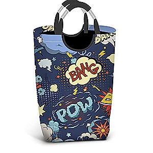 Wondertify Comic Book Speech Bubbles Laundry Hamper Pop Boom Cloud Splash Humour Balloon Bomb Bang Clothes Basket With Easy Carry Handles For Clothes Organizer Toys Storage