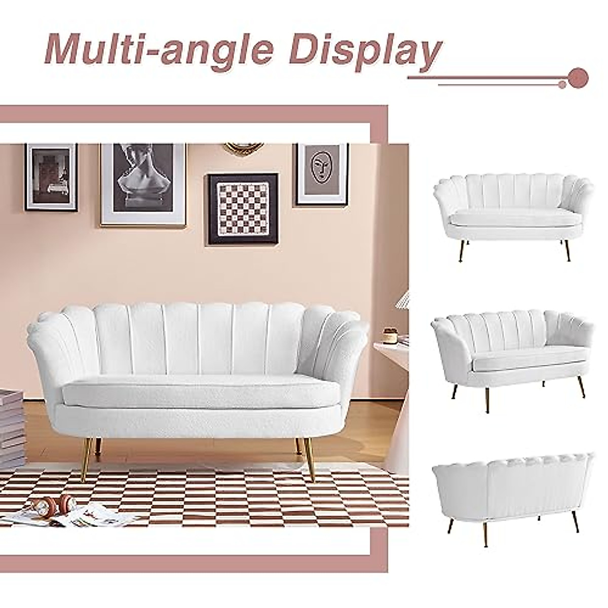 QHITTY Velvet Loveseat, 58'' Teddy Velvet Sofa Accent Couch Settee Upholstered Chair, 2 Seater Small Loveseat for Small Spaces, Living Room (White)