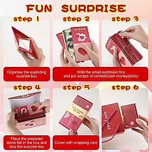 Yawlsow Surprise Box Gift Box Explosion for Money, Exploding Surprise Box Gift Box with Confetti, Luxury Cash Explosion Gift Box for Valentine Proposal Birthday Anniversary (Red-Best Wishes-12PCS)