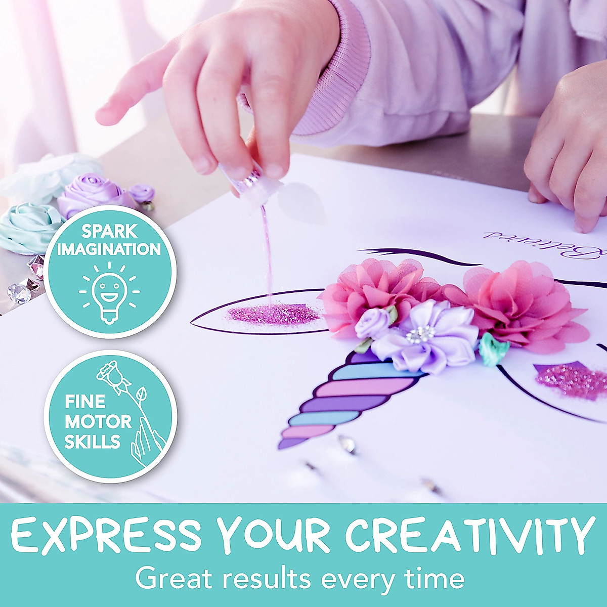 Amitié Lane DIY Unicorn Picture Craft Kit - Gifts for Girls - Create Your Own Wall Art Bedroom Decor with This Arts & Crafts Kit for Kids - Girls Toys and Birthday Gifts with Unicorns