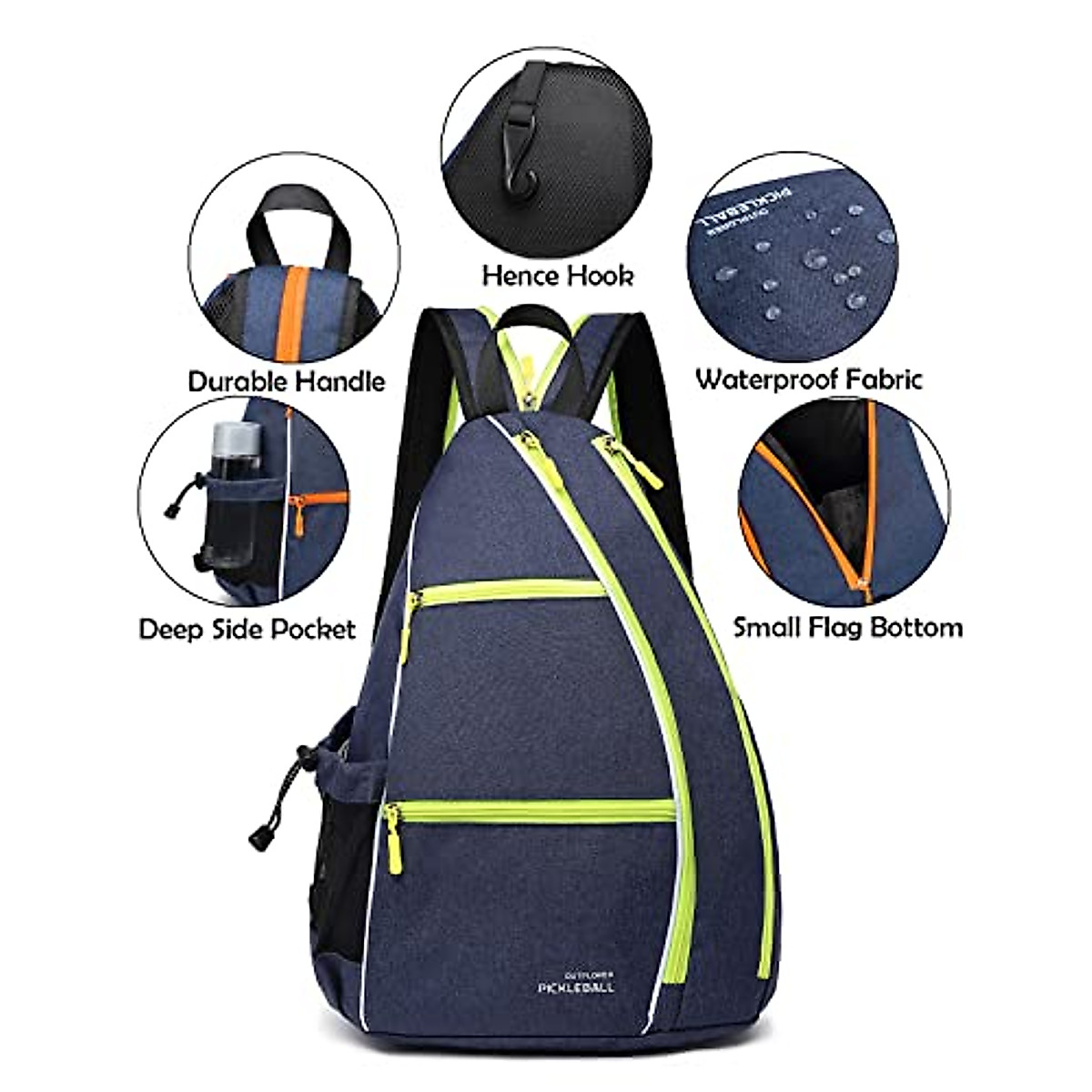 OUTPLORER Pickleball Bag for Men Women Pickleball Backpack Reversible Crossbody Sling Bag Sports Pickleball Sling Bag Adjustable Pickleball Backpack with Fence Hook