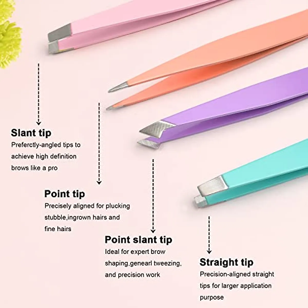 AMMON Professional Tweezer 6 Pcs Set Stainless Steel Tweezers for Eyebrows Tweezers for Woman Precision with Travel Case for Ingrown and fine Hair Removal Splinter Blackhead Remover（colorful）